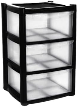 VTL® Large Black Plastic Storage Drawers Chest Unit Tower - 3 Tier ...