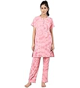 Duchess Women's Cotton Printed & Embroided Long Length Night Suit Set ...