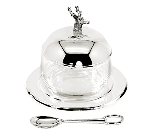 Edzard jam jar stag of glass, height 4,3 in, silver plated, high gloss ...