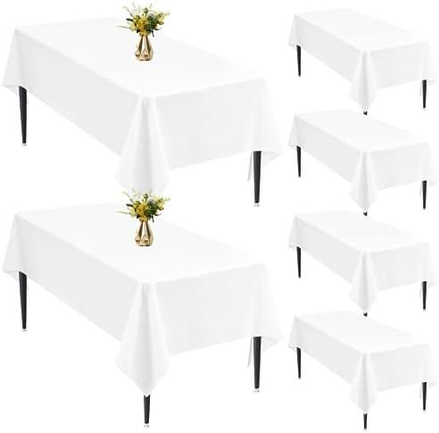 DEYIXUN 6 Pack White Table Cloth Rectangle, 60 x 102 Inch Polyester 6 ...