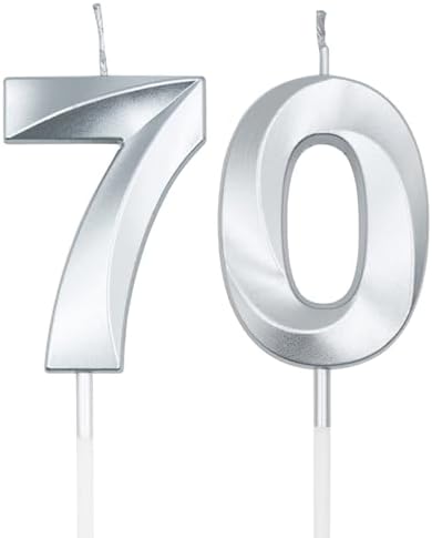 Amazon.com: Silver 70th Birthday Candles for Cakes, Number 70 Candle ...