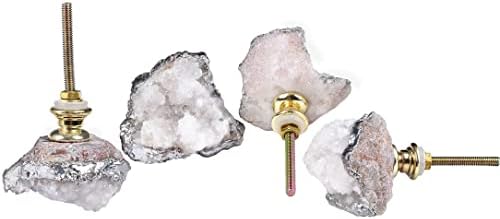 AMOYSTONE Crystal Geode Drawer Knobs Natural White Healing Crystal ...