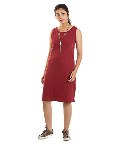 Buy Pechkus Women Pique Sleeveless T Shirt Dress (Maroon, X-Large) at ...