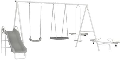 Amazon.com: Outsunny Swing Set for Backyard, 5 in 1 Outdoor Playset for ...