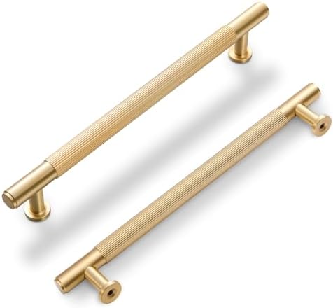 QOGRISUN 2-Pack Solid Brass Cabinet Pulls,Grooved Gold Bar Handles, 11 ...
