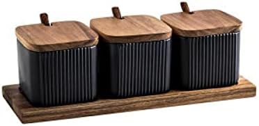 Amazon.com | 3 Pack Ceramic Condiment Jar Spice Box, Container ...
