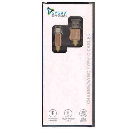 Syska CC14 Charge/Sync Type-C Cable (Gold) : Amazon.in: Electronics