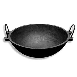 Foreverss Pre-Seasoned Cast Iron Kadai Kitchen Cookware Heavy Duty and ...