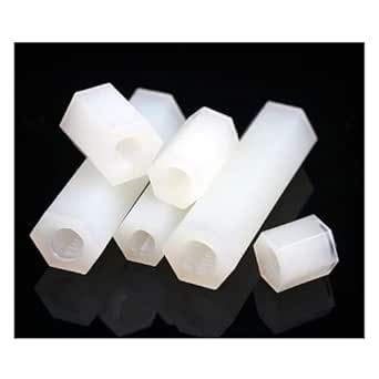 White M4, 32mm 50pcs Nylon Hex Female Standoff Plastic Mount Hexagon ...