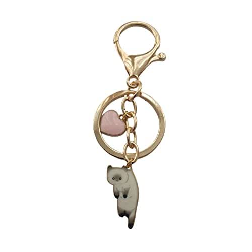 Amazon.com: Cute White Kitten Keychain with Love Heart for Woman ...