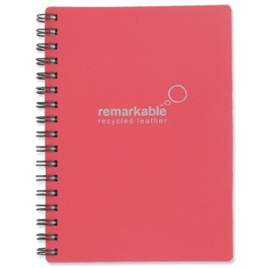 Remarkable A6 Recycled Leather Plain Wirebound Notepad - Pink (Pack of ...