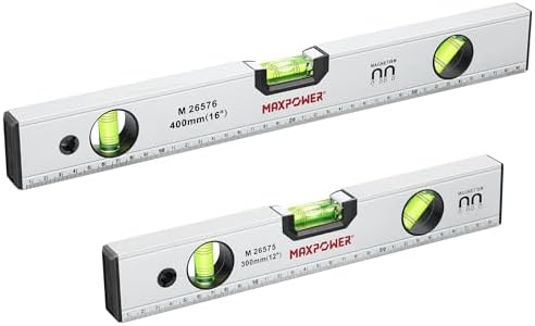MAXPOWER Spirit Level Set, 300mm & 400mm Magnetic Torpedo Level, Small ...
