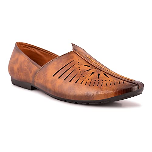Royal Brand Punjabi Juti Jalsa Nagra Mojaris Pathani Shoes for Men (TAN ...