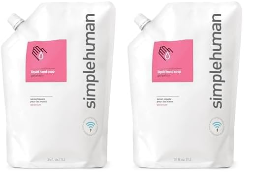 Amazon.com : simplehuman Geranium Moisturizing Liquid Hand Soap Refill Pouch, 34 Fl. Oz (Pack of ...