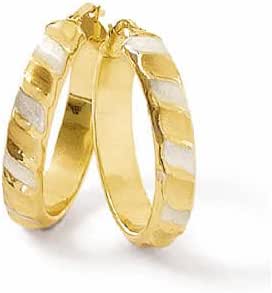 Amazon.com: 14k Two Tone Gold Large Twisted Shiny Satin Snap Bar Hoop ...
