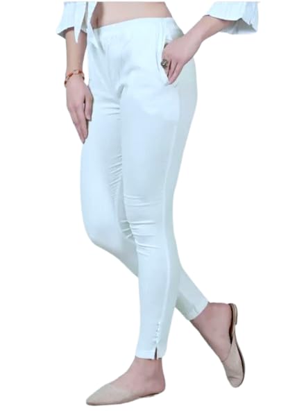 Buy of Ankle Fit Cigar or Cigarette Pant for Women (L, White) at Amazon.in