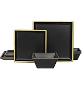 Amazon.com: 12 Piece Melamine Plates and Bowls Sets Square Dinner Set ...