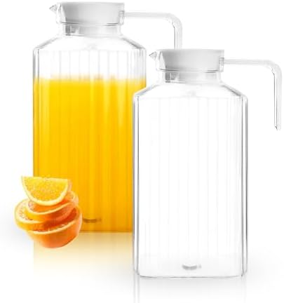 WeeGoo 2 Pack 2L Fridge Jug with Lid, Plastic Fridge Door Jug with ...