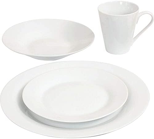 16 Piece White Porcelain Dinner Set | 4 Plates, Bowls and Cups | Party ...