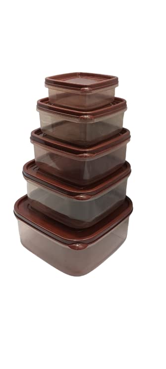 Buy JRJ Kitchen Storage Plastic Container, Set of 5, Brown color(2200 ...