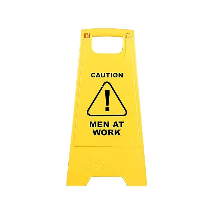 High Visibility Men At Work Sign Board, Two-Sided Folding Floor Sign ...