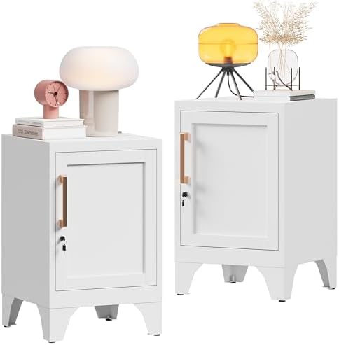 Amazon.com: Firstsky 23.6" H Metal Locker Nightstand Set of 2,White ...