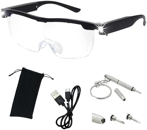 Hands-Free Magnifier Eyeglasses with 2 LED Lights - Lightweight ...