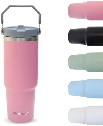 CherryKelly 30oz (850ml) Travel Mug with Handle, Travel Tumbler with Straw Lid, Stainless Steel ...
