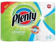 PLENTY Kitchen Towel, 6 White Rolls, 600 Sheets of Kitchen Roll, 2-Ply ...