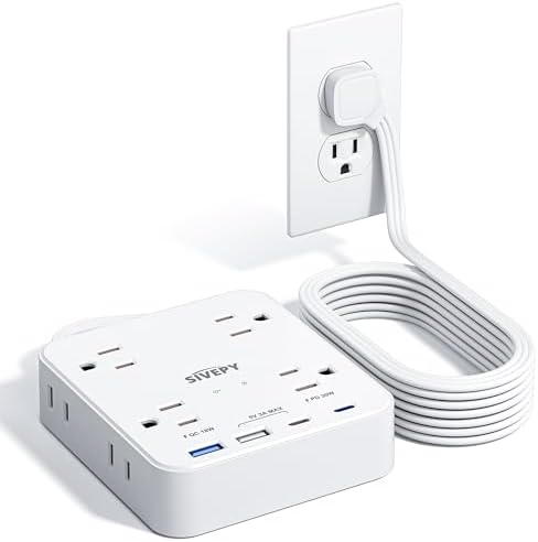 Amazon.com: 48W Flat Plug Power Strip, 12-in-1 Ultra Thin with 8 AC, 2 ...