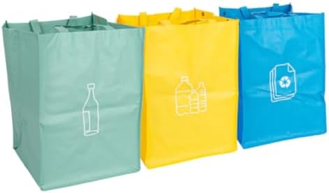 3pc Recycling Bag Set, Reusable colour coded sacks with snap fasteners ...