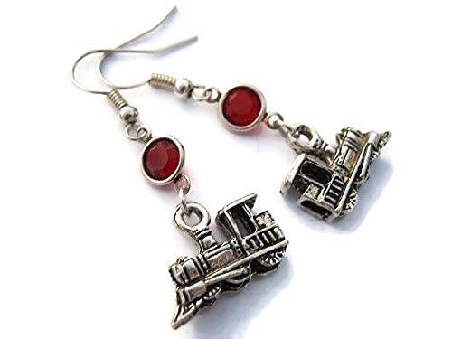 Amazon.com: Train Birthstone Earrings, Personalized Railroad Earrings ...