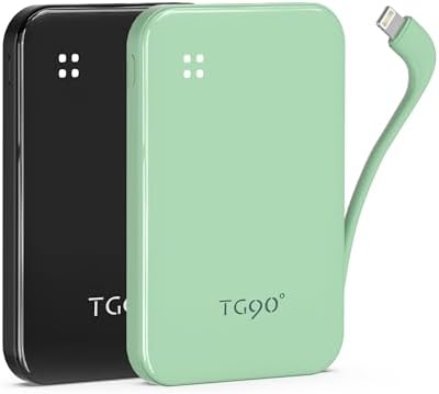 Amazon.com: TG90° 2 Pack 4500mah Small Power Bank with Built-in Cable ...
