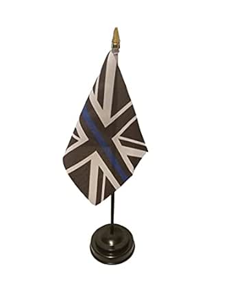 Thin Blue Line Union Jack Police Military 6" x 4" Flag With Black Base ...