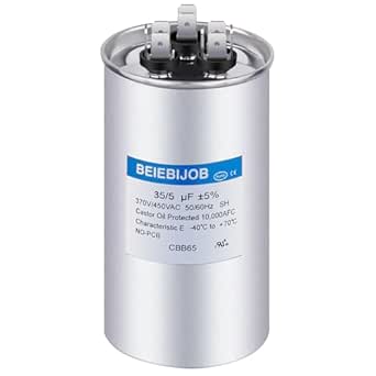 BEIEBIJOB 35+5 uF 35/5 MFD ±5% 370VAC 440VAC 450VAC CBB65 Dual Run Start Round A/C Capacitor ...