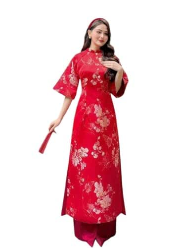 Amazon.com: C18 3D Flowers Ao Dai No Pants Ao dai Vietnam Vietnamese ...