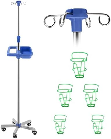 IV Drip Stand with 4 Hooks, Portable IV Pole Stand with Storage Tray ...