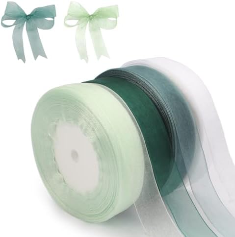 4 Rolls 45 m Organza Ribbon, 20 mm Wide, White, Aqua Green, Forest ...