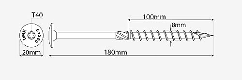 8mm x 180mm (Pack of 50) Yellow Hardened Wafer Head Torx Wood Timber ...