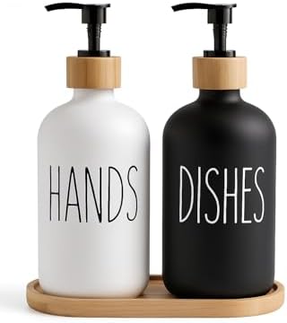 Beautiful Kitchen Hand and Dish Soap Dispenser Set with Wooden Base ...
