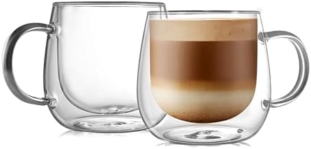 Amazon.com | Double Wall Glass Coffee Mug With Handle Cup Heat ...