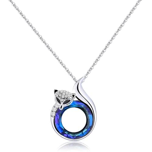 Amazon.com: Circle Blue Crystal Fox Necklace Silver Cubic Zirconia ...