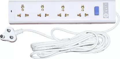 USHA Multipurpose Power Strip White Color 4 Meter Wire Length 4 + 1 ...