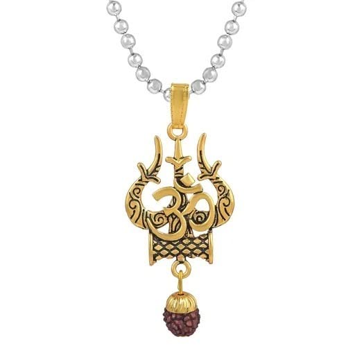 VIEN Lord Shiva Symbol Trishul with Om Rudraksha Pendant Locket Gold ...