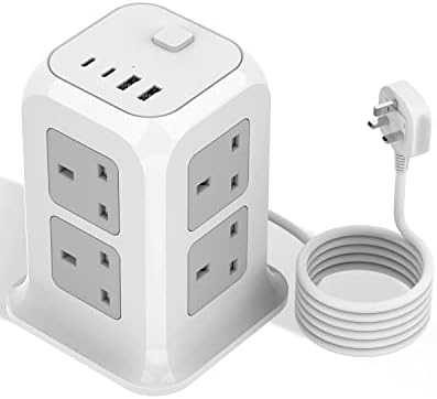 humpun Extension Lead Tower, 12 Way Outlets Surge Protected Extension ...