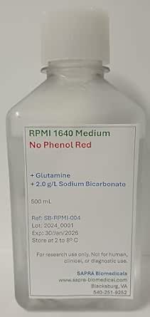 RPMI 1640 Medium, 1X, No Phenol Red, 500mL (1): Amazon.com: Industrial & Scientific
