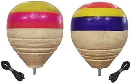 Buy Kishore Collections Wooden 2Pcs Vintage Desi Toys Lattu Spinner ...