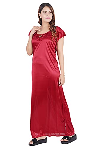 Buy Mamoni Fashion Women's Satin Blend Nighty/Nightgown/Maxi (Maroon ...
