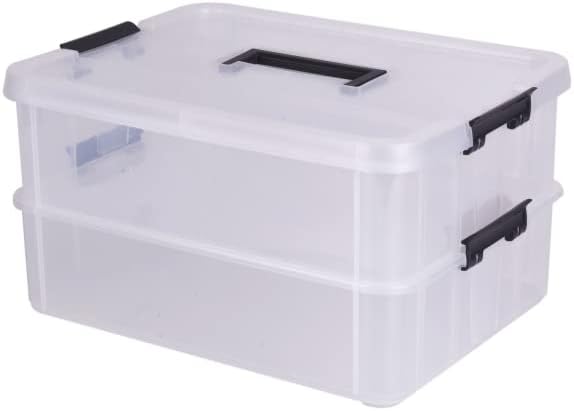 SUMNACON 2-Tier Stackable Craft Storage Box Plastic Adjustable Storage ...