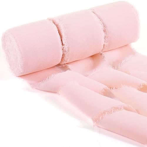 Amazon.com: Vitalizart Blush Pink Chiffon Silk Ribbon 1" x 21 Yd Fringe ...